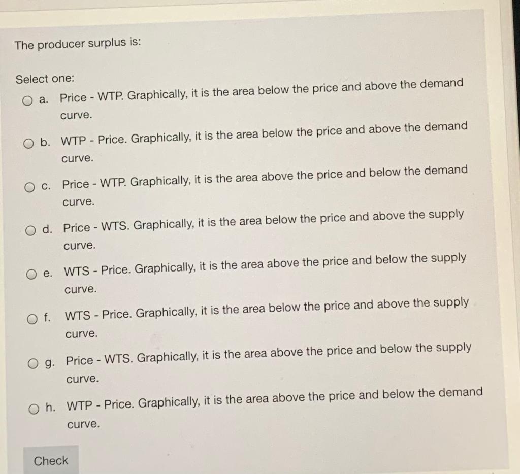 Solved Select one: a. Price - WTP. Graphically, it is the | Chegg.com