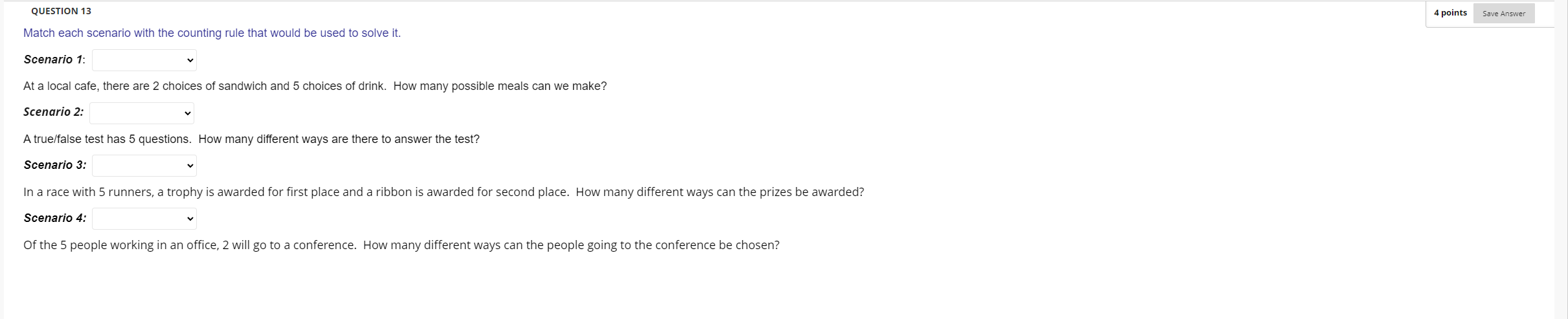 Solved QUESTION 13 Match each scenario with the counting | Chegg.com