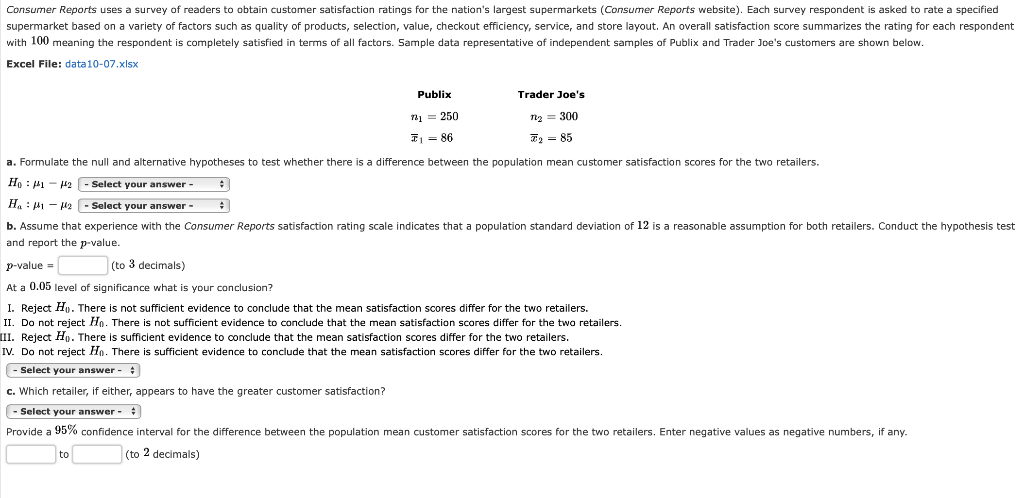 Solved Excel File: data 10-07,xisx a. Formulate the null and | Chegg.com