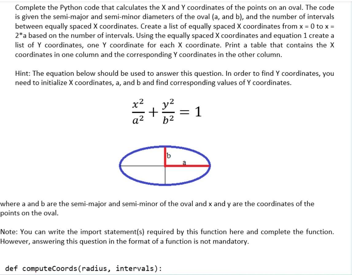 Solved Complete the Python code that calculates the X and Y | Chegg.com