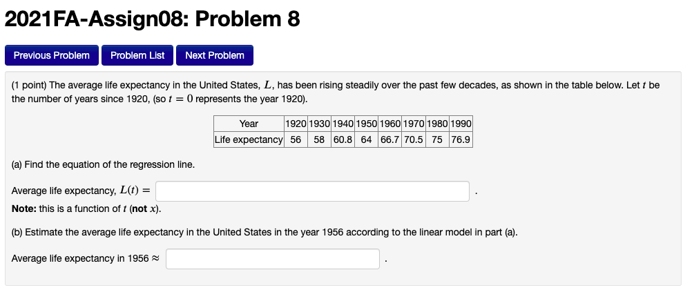 Solved 2021FA-Assign08: Problem 8 Previous Problem Problem | Chegg.com