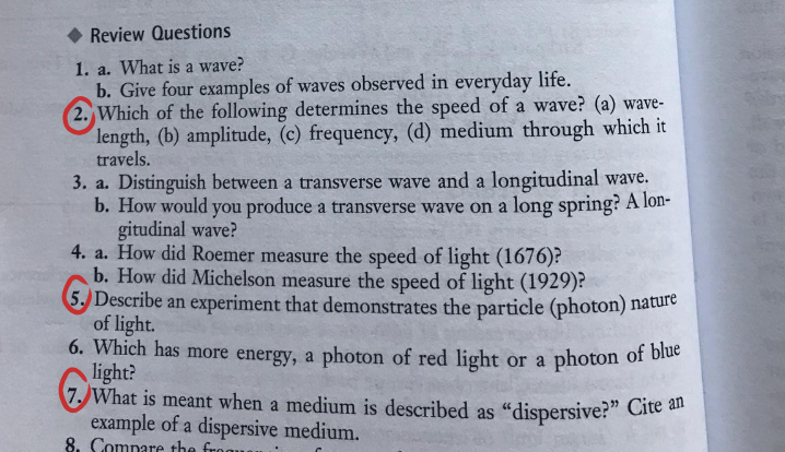 Solved Review Questions 1. a. What is a wave? b. Give four | Chegg.com