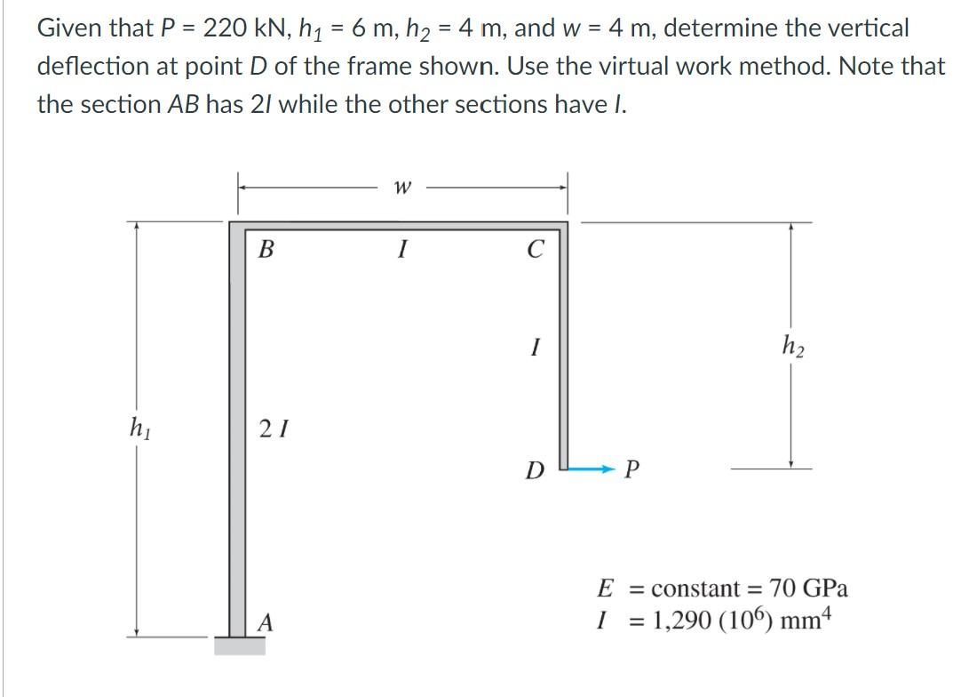 Solved Given that P = 220 kN, h1 = 6 m, h2 = 4 m, and w = 4 | Chegg.com