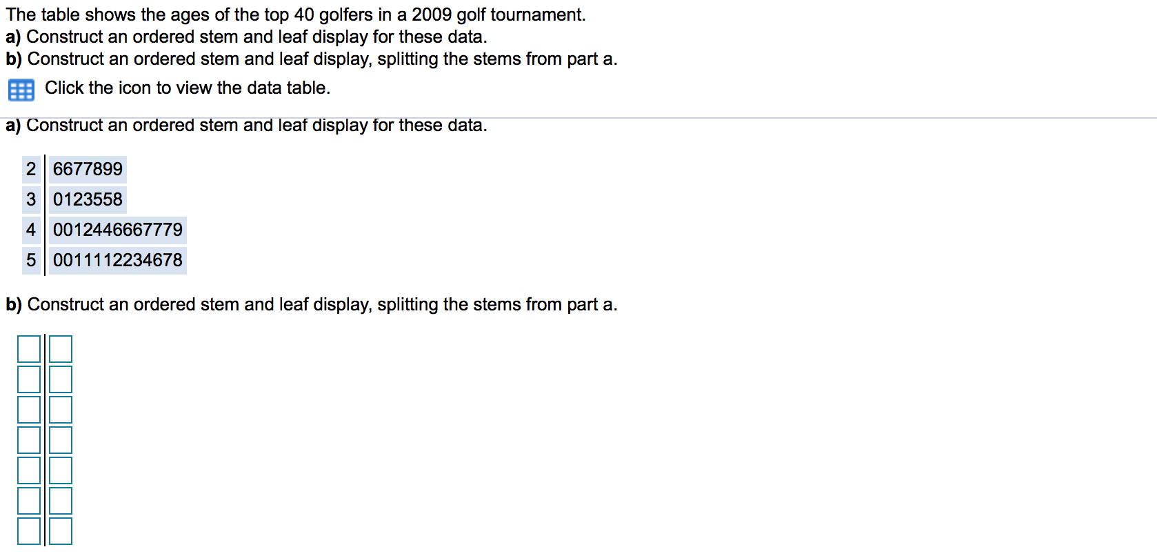 Solved The table shows the ages of the top 40 golfers in a | Chegg.com