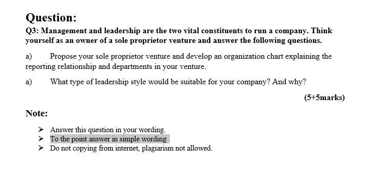 Solved Question: Q3: Management and leadership are the two | Chegg.com