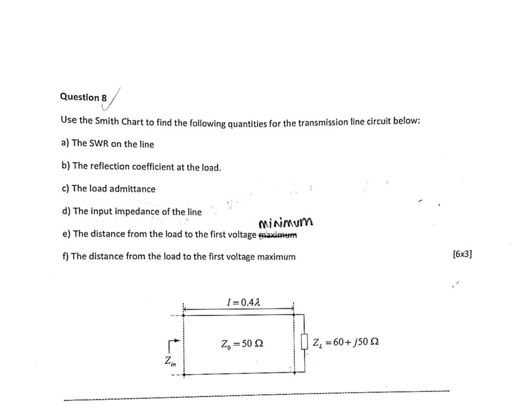 Solved Question 8 Use the Smith Chart to find the following | Chegg.com