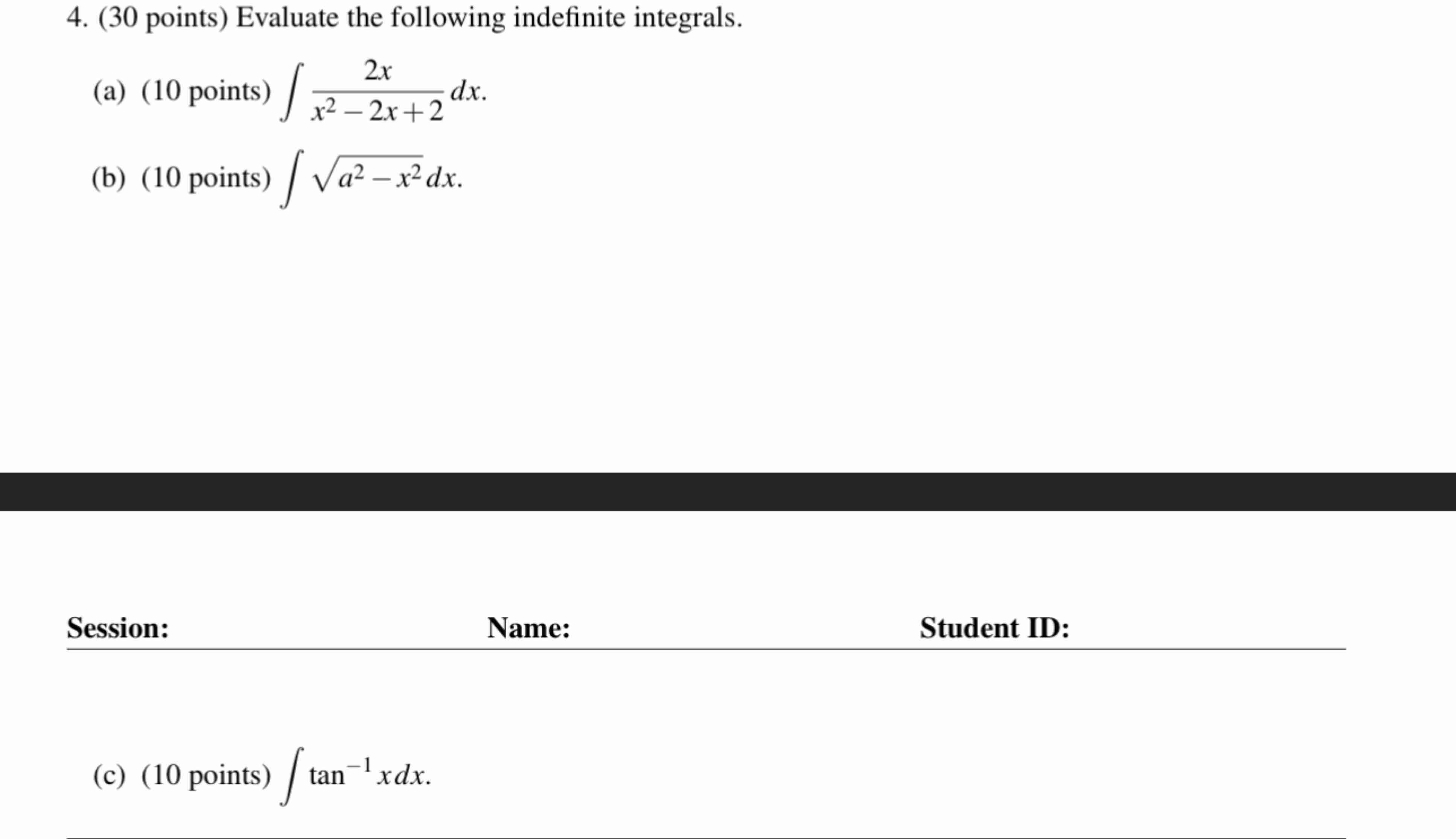 Solved (30 ﻿points) ﻿Evaluate the following indefinite | Chegg.com
