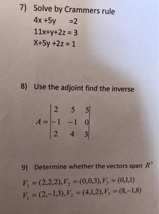 Solved Solve By Crammers Rule 4x 5y 2 11x Y 2z 3 