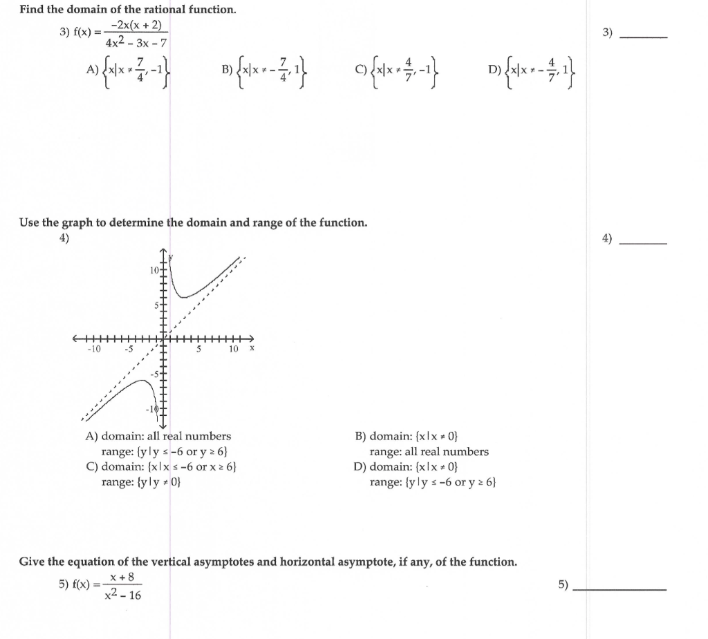 Solved 3) Find the domain of the rational function. -2x(x + | Chegg.com