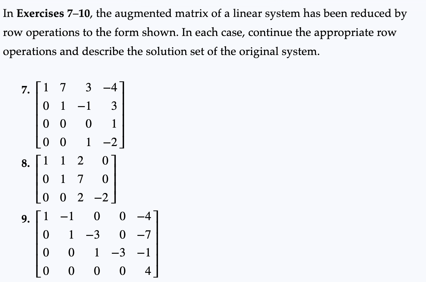 Solved In Exercises 7-10, the augmented matrix of a linear | Chegg.com