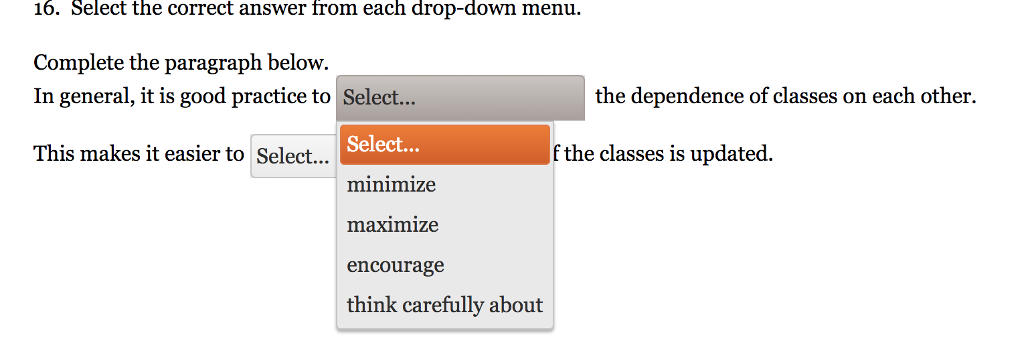 Solved 16. Select the correct answer from each drop-down | Chegg.com