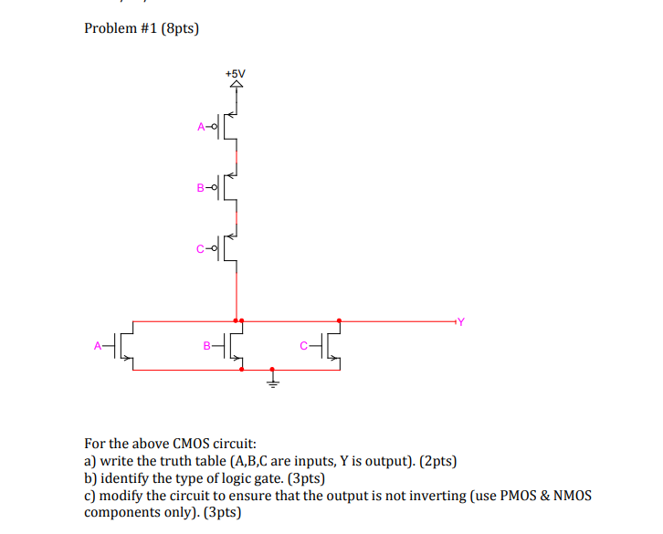 Solved Problem #1 (8pts) 4- For the above CMOS circuit: a) | Chegg.com