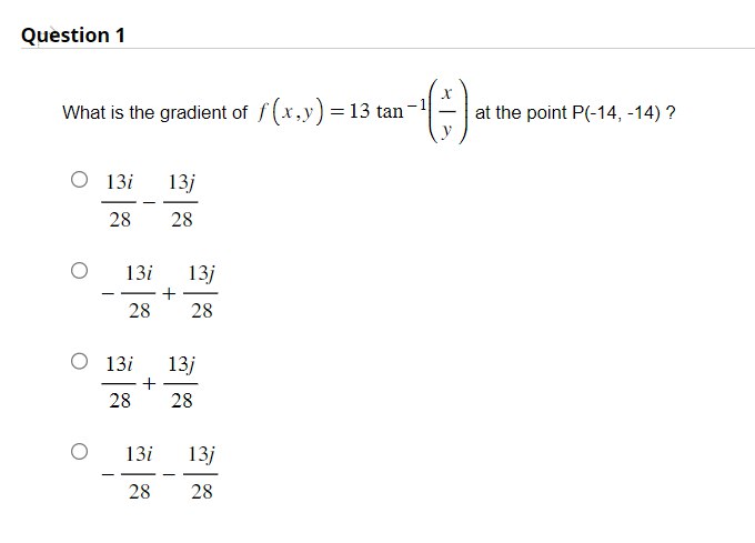 Solved What is the gradient of f(x,y)=13tan−1(yx) at the | Chegg.com
