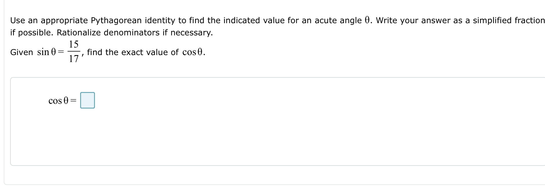 Solved Use an appropriate Pythagorean identity to find the | Chegg.com