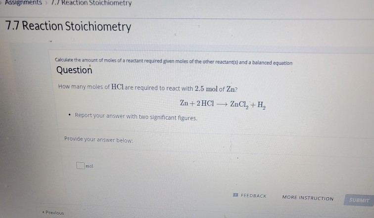 Solved Assignments 1.7 Reaction Stoichiometry 7.7 Reaction | Chegg.com