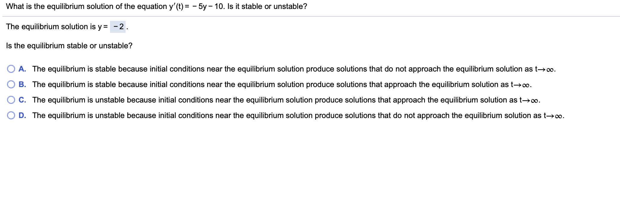 Solved What is the equilibrium solution of the equation y' | Chegg.com