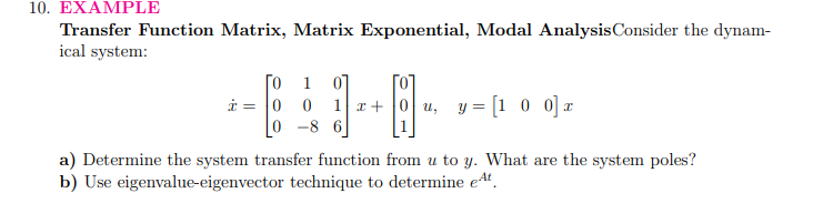 Solved 10. EXAMPLE Transfer Function Matrix, Matrix | Chegg.com