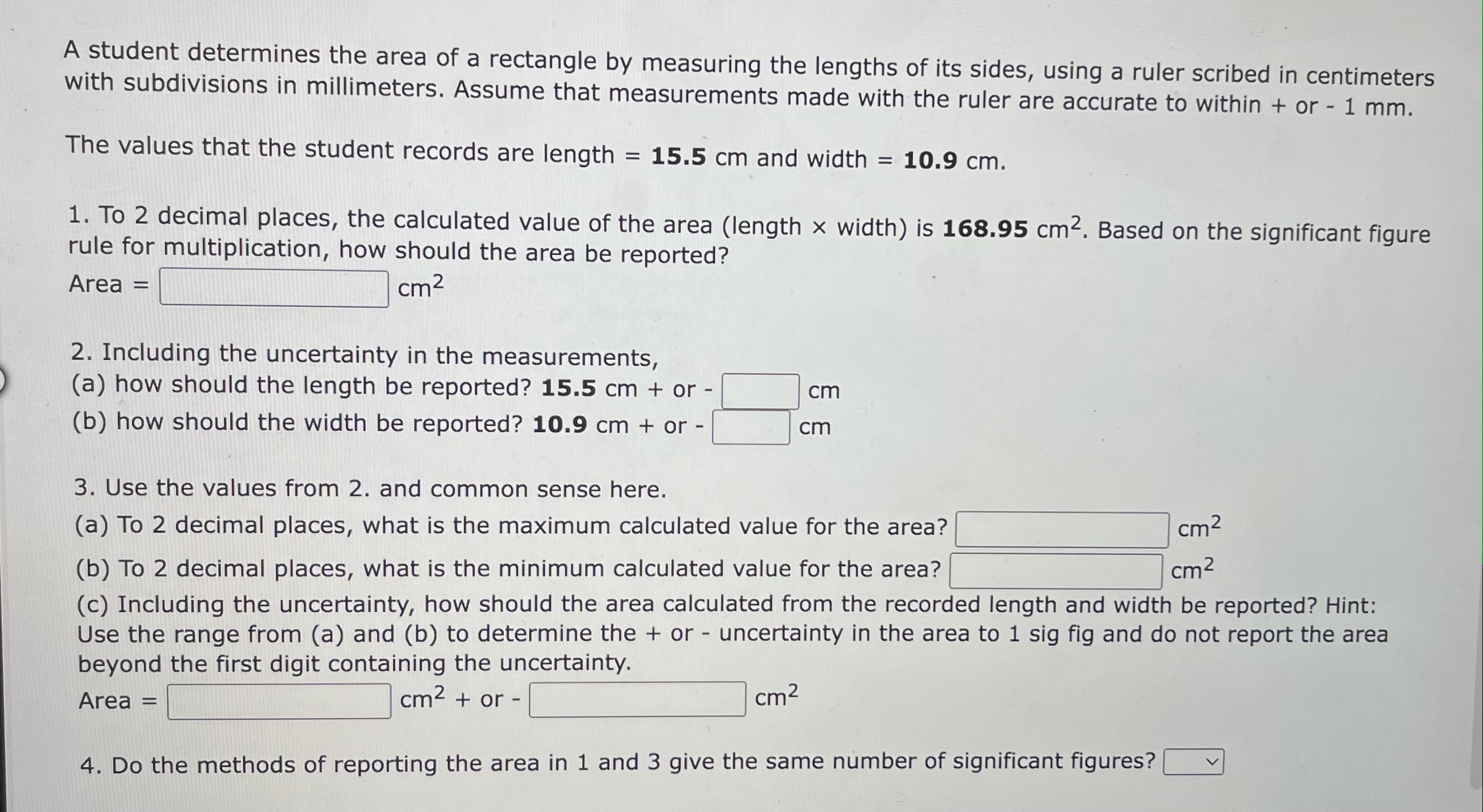 Solved A student determines the area of a rectangle by | Chegg.com