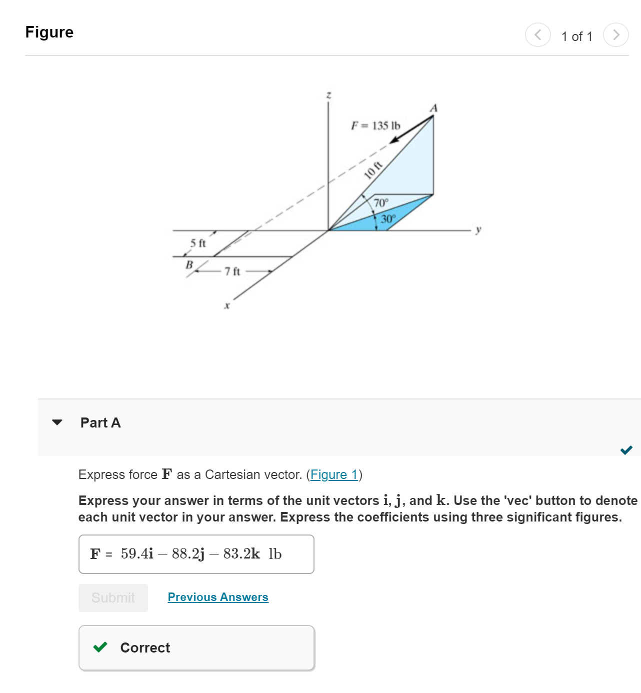 Solved e 1 of 1 Part A Express force F as a Cartesian | Chegg.com