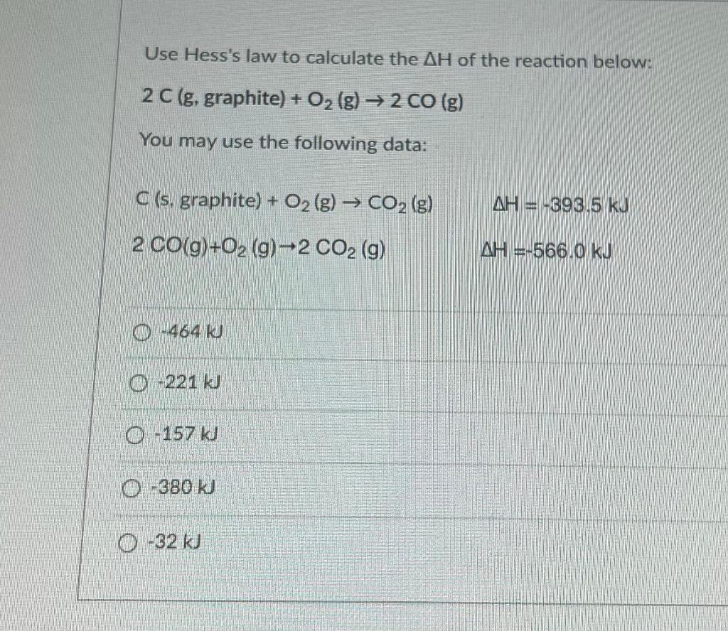 Solved Use Hess's law to calculate the ΔH of the reaction | Chegg.com