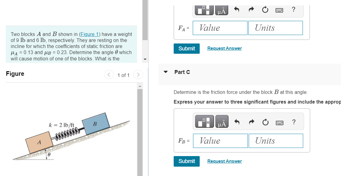 Solved Two blocks A and B shown in (Figure 1) have a weight | Chegg.com