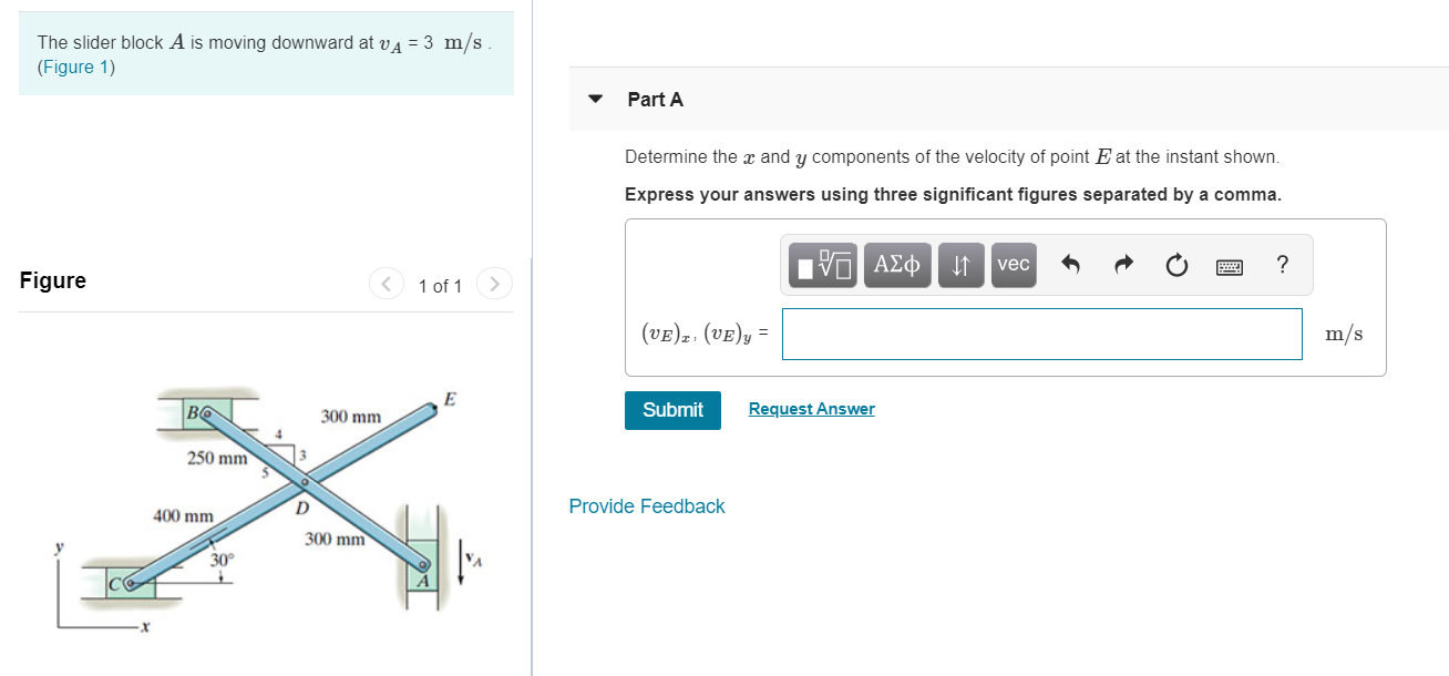 Solved The slider block A is moving downward at va = 3 m/s. | Chegg.com