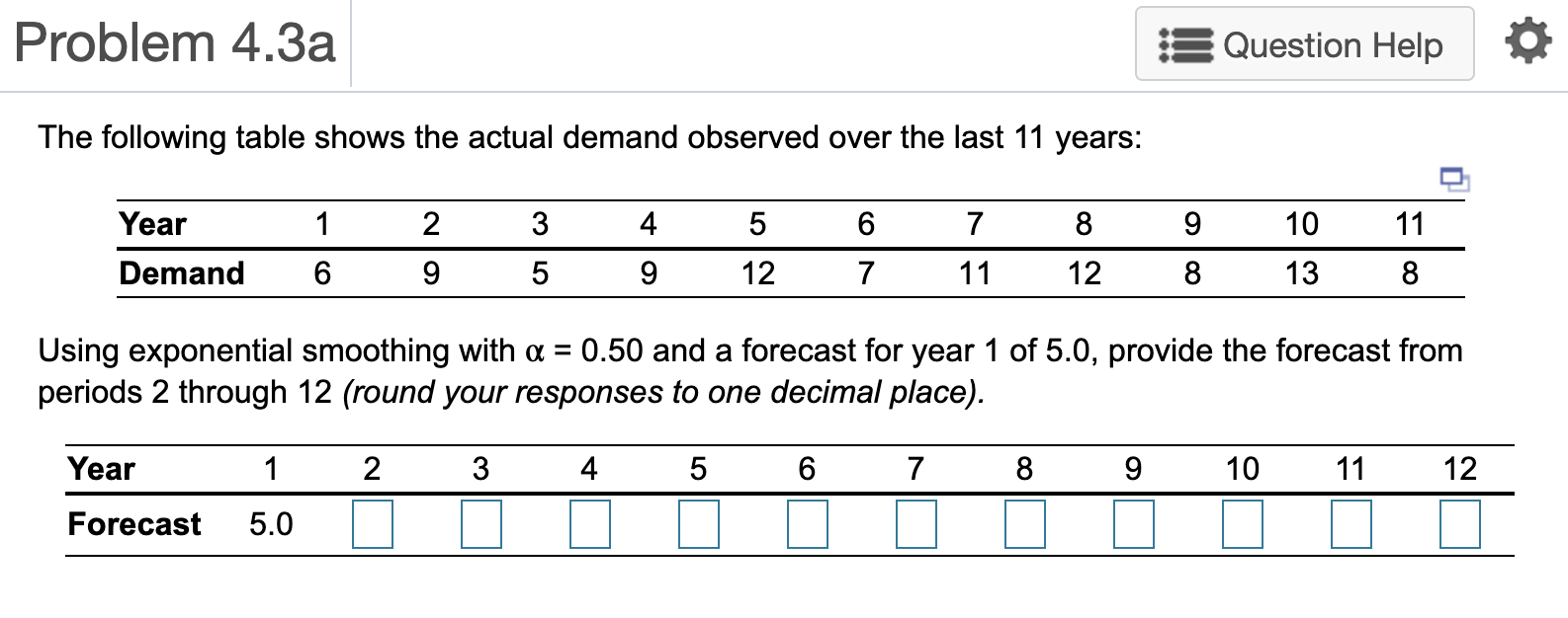 Solved Problem 4.3a Question Help The following table shows | Chegg.com