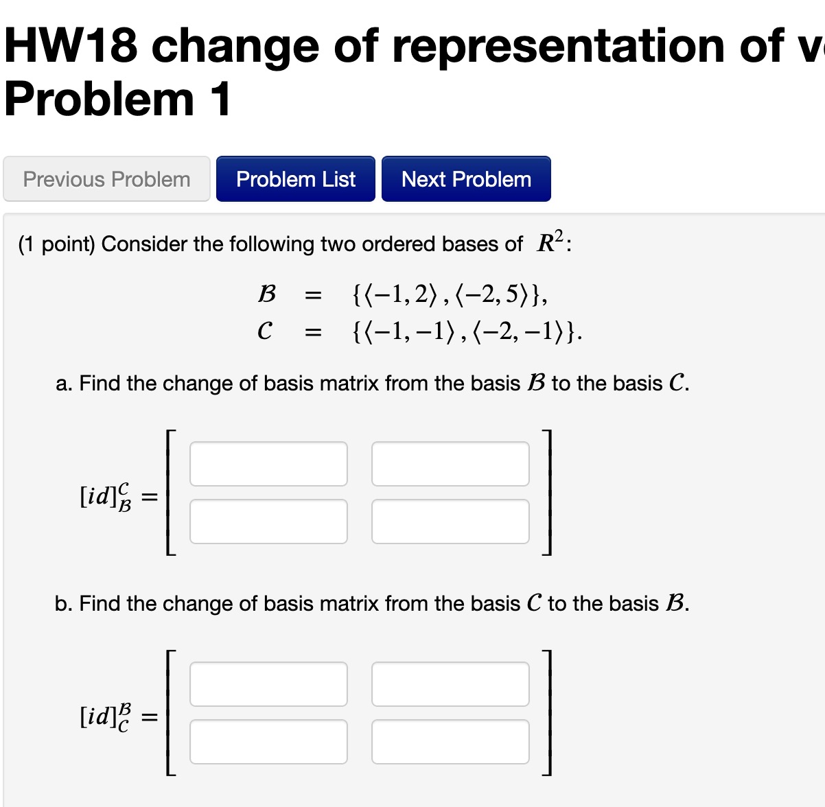 Solved HW18 change of representation of v Problem 1 (1 | Chegg.com