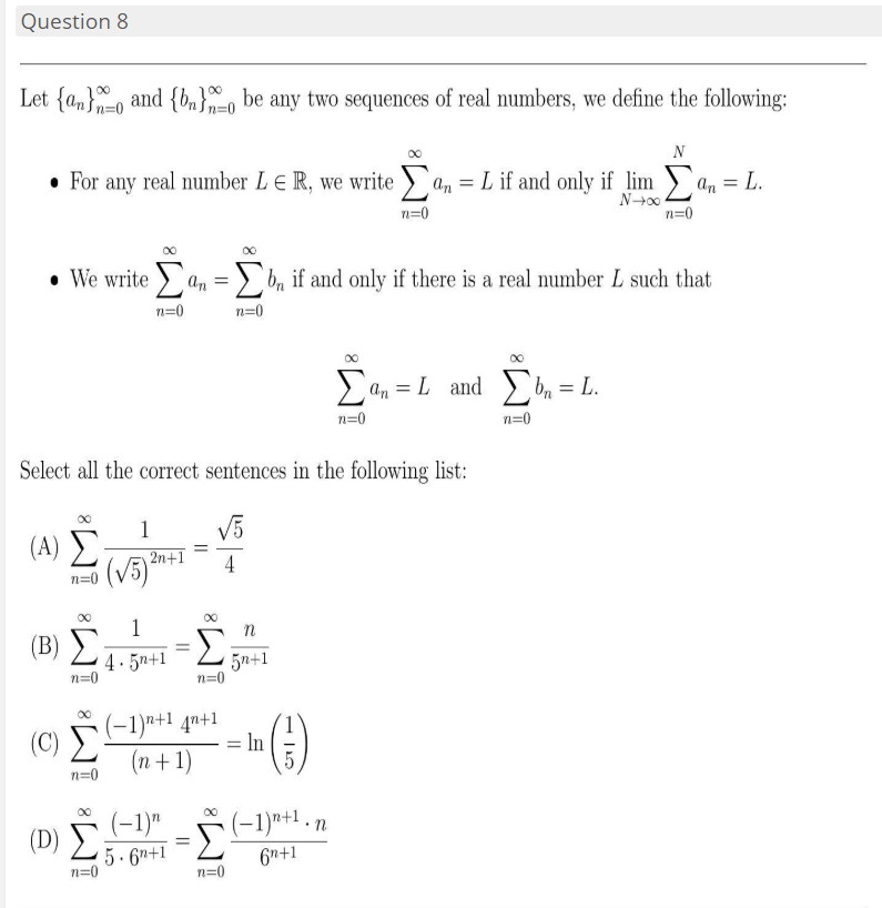 Solved Question 8 Let {an} me and {bn}– be any two sequences | Chegg.com