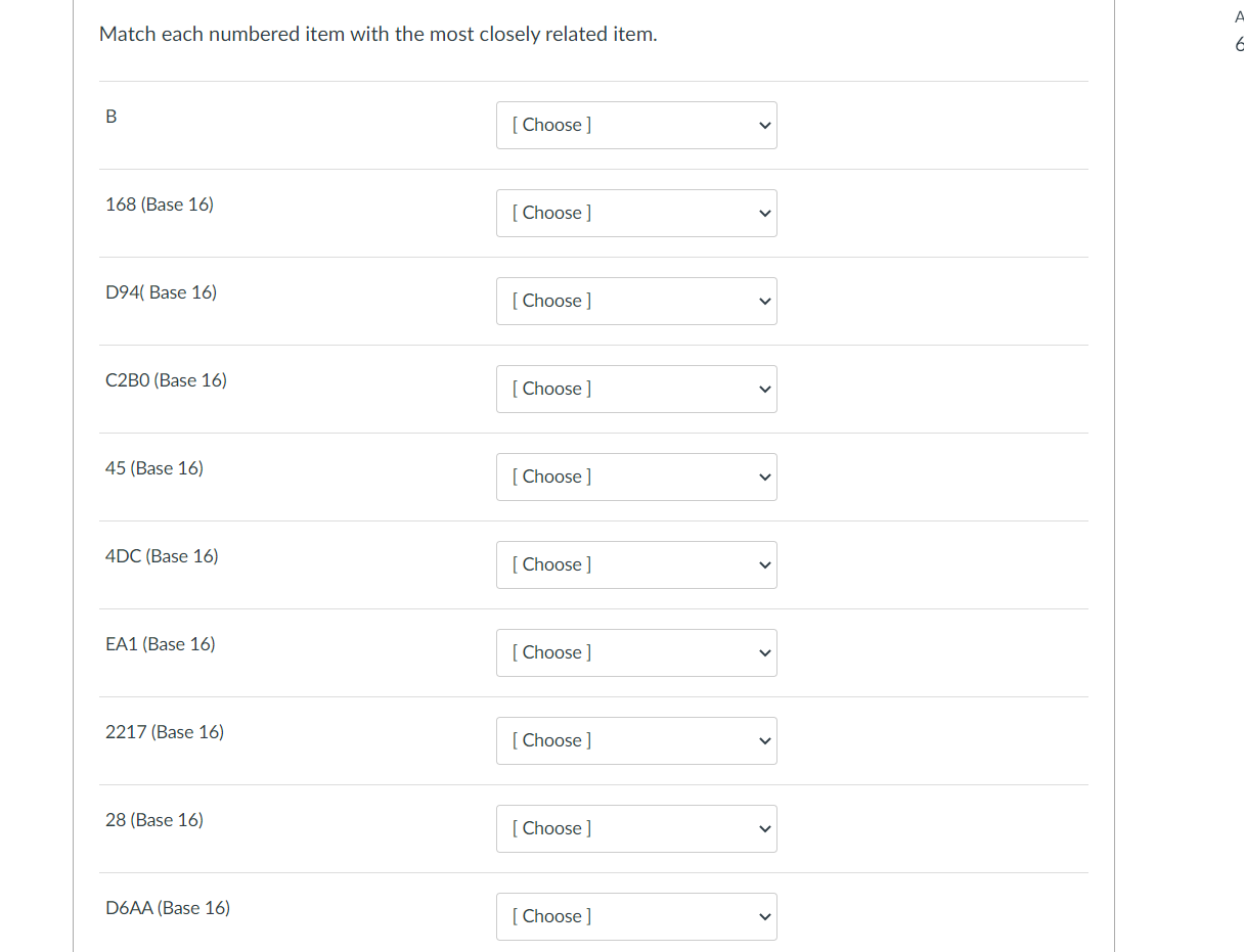 Match each numbered item with the most closely | Chegg.com