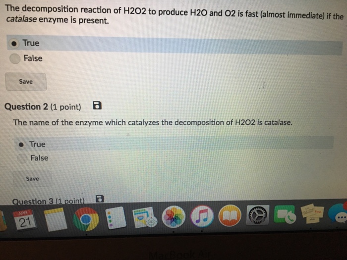 Solved The decomposition reaction of H202 to produce H20 and | Chegg.com