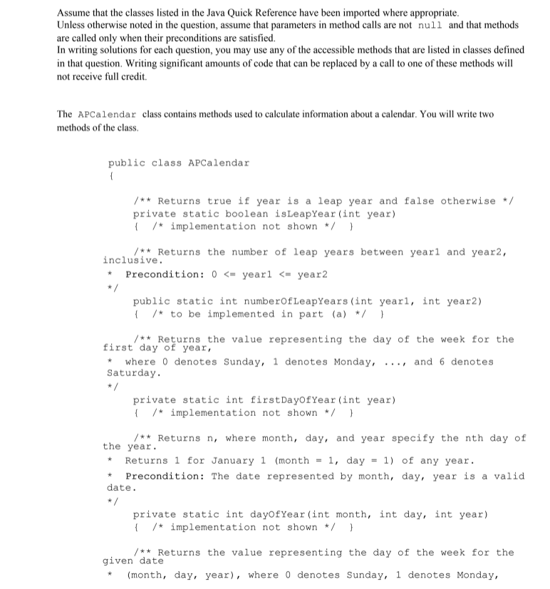Solved Assume That The Classes Listed In The Java Quick 