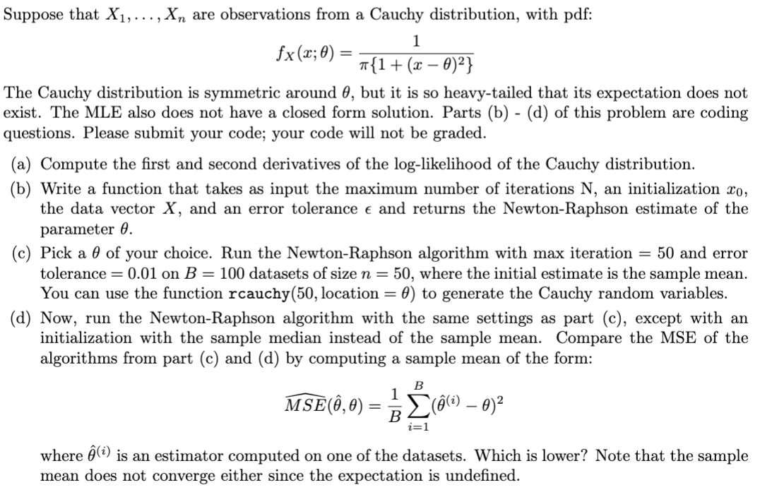 fX(x;θ)=π{1+(x−θ)2}1 The Cauchy distribution is | Chegg.com