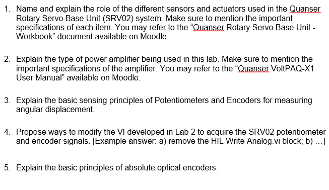 Solved 1. Name and explain the role of the different sensors | Chegg.com