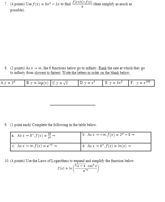 Solved 7. (4 points) Use f(x) = 5x2 – 2x to find f(x+h)-f(x) | Chegg.com