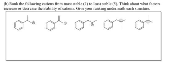 Solved (b) Rank the following cations from most stable (1) | Chegg.com