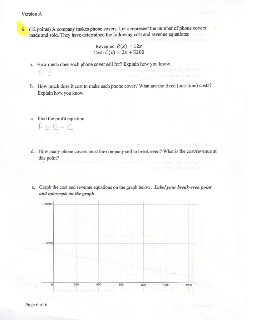 Solved 6. (12 points) A company makes phone covers. Let x | Chegg.com