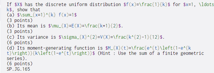 Solved If $X$ has the discrete uniform distribution | Chegg.com