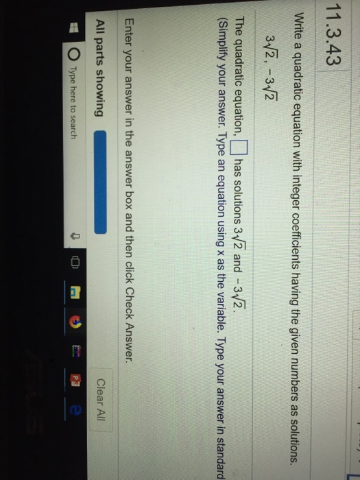 Solved Write a quadratic equation with integer coefficients | Chegg.com