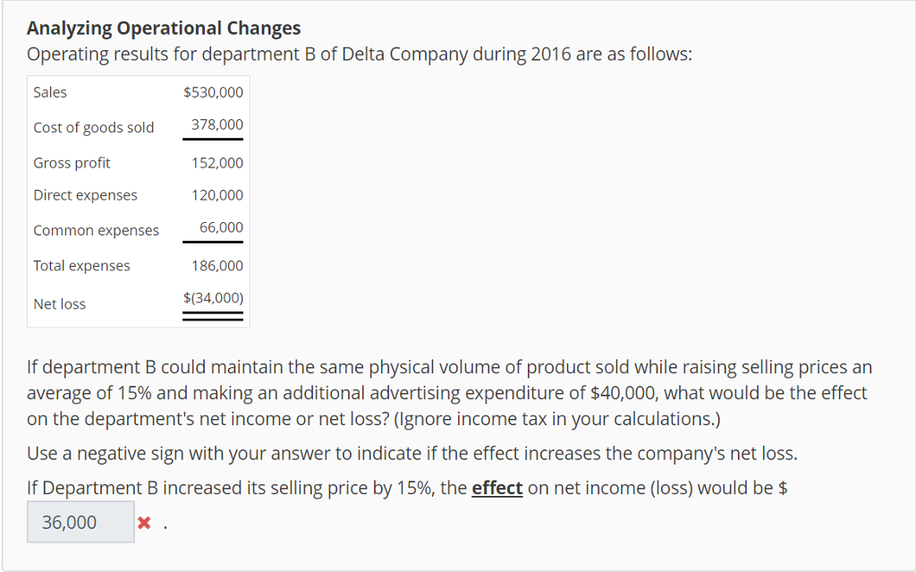 Solved Analyzing Operational Changes Operating results for | Chegg.com