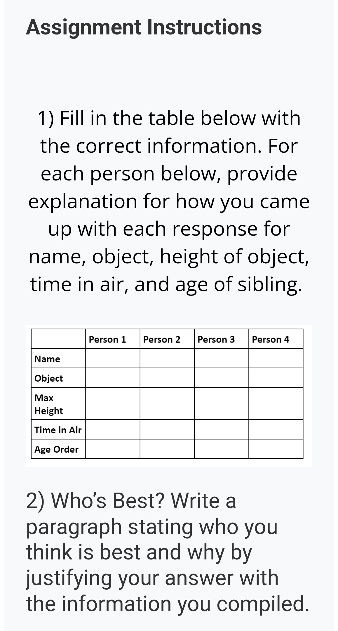 Solved You will be comparing 4 people who are throwing | Chegg.com