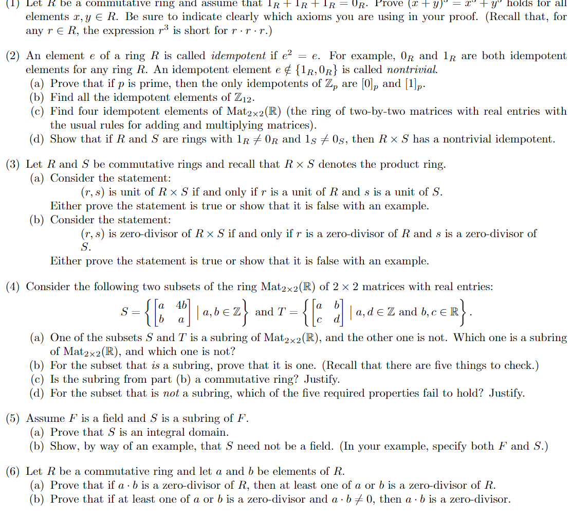 Solved (1) Let R be a commutative ring and assume that | Chegg.com