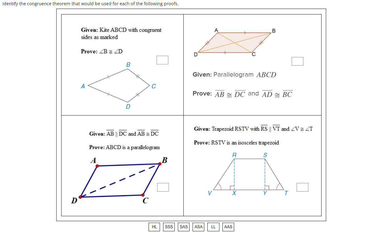 Solved Identify the congruence theorem that would be used | Chegg.com