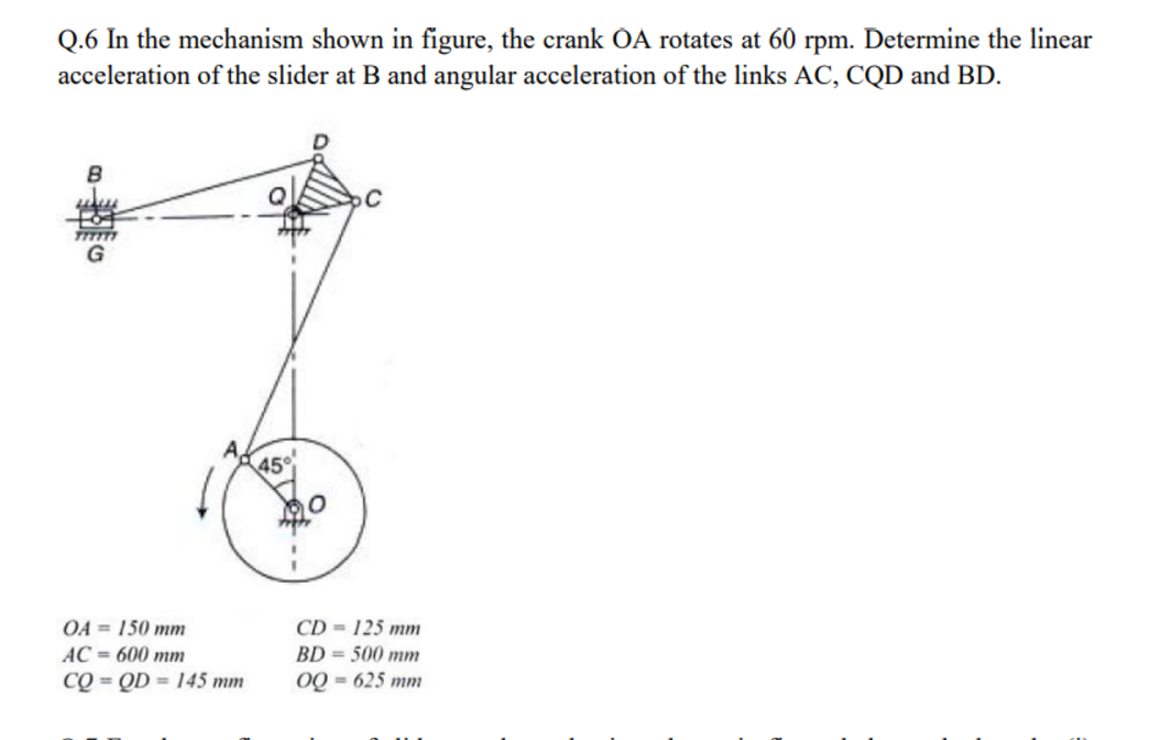 Solved Q. 6 In ﻿the mechanism shown in ﻿figure, the crank OA | Chegg.com