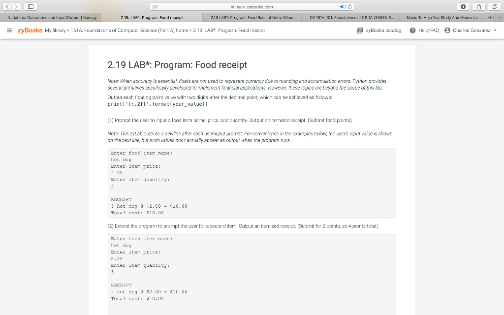 Solved leam.zybooks.com Variables: Operations and | Chegg.com