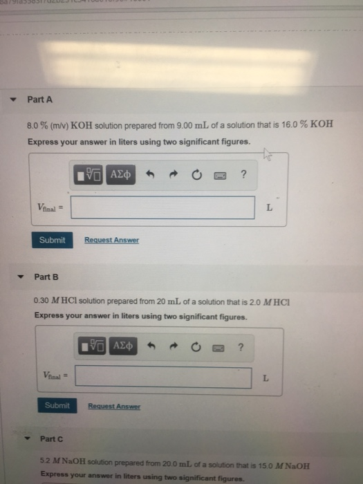 Solved What is the final volume of each of the following | Chegg.com