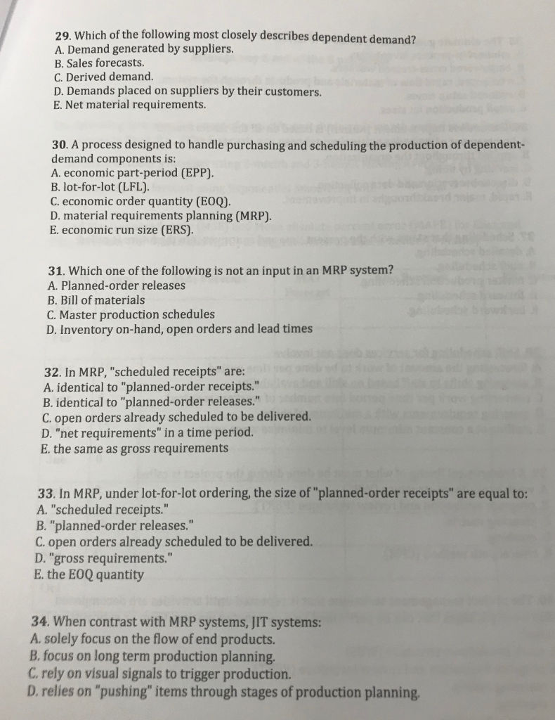 Solved 1. Master production scheduling (MPS) involves long | Chegg.com