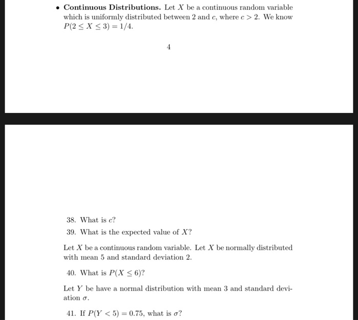 Solved Continuous Distributions. Let X be a continuous | Chegg.com