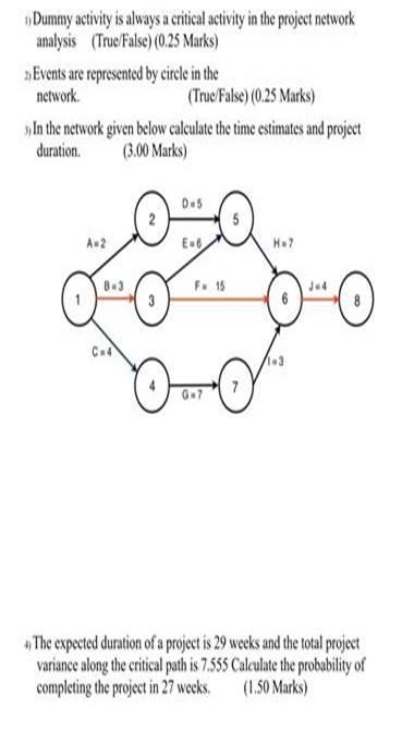 Solved Dummy activity is always a critical activity in the | Chegg.com
