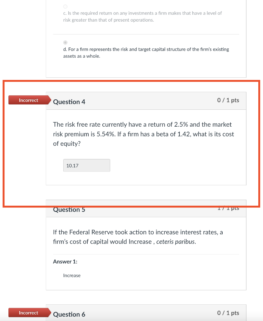 Solved Incorrect Incorrect c. Is the required return on any | Chegg.com